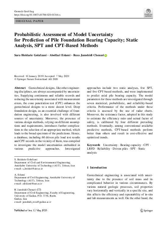 (PDF) Probabilistic Assessment of Model Uncertainty for Prediction of Pile Foundation Bearing ...