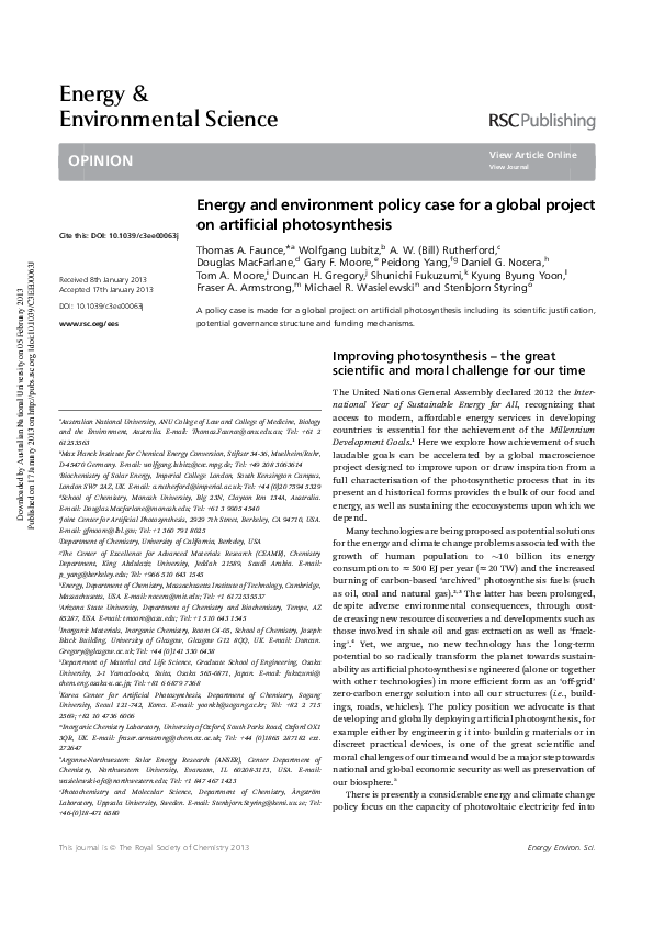 (PDF) Energy and environment policy case for a global project on ...