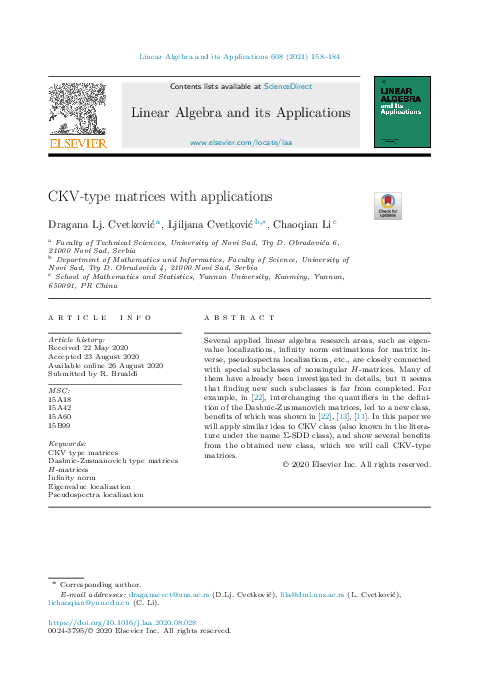 (PDF) CKV-type matrices with applications