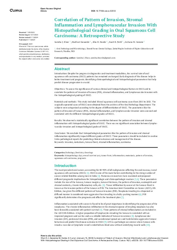 (PDF) Correlation of Pattern of Invasion, Stromal Inflammation and ...