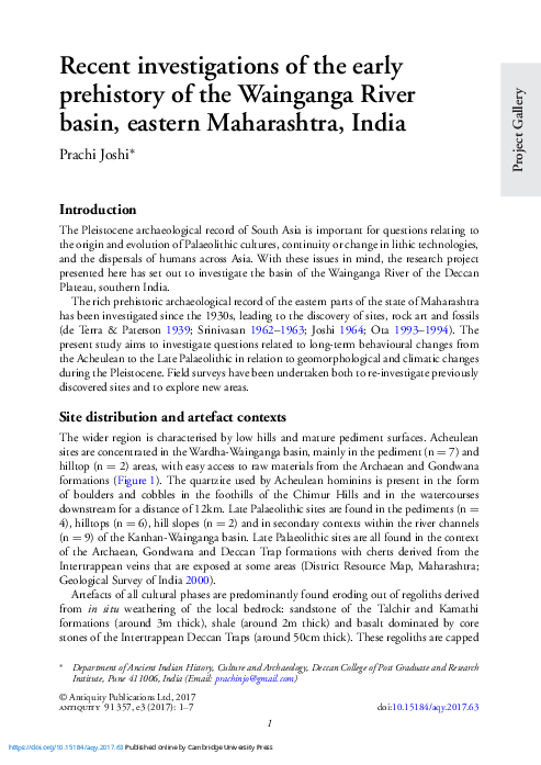 (PDF) Recent investigations of the early prehistory of the Wainganga ...