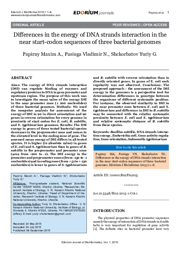 (PDF) Differences in the energy of DNA strands interaction in the near ...