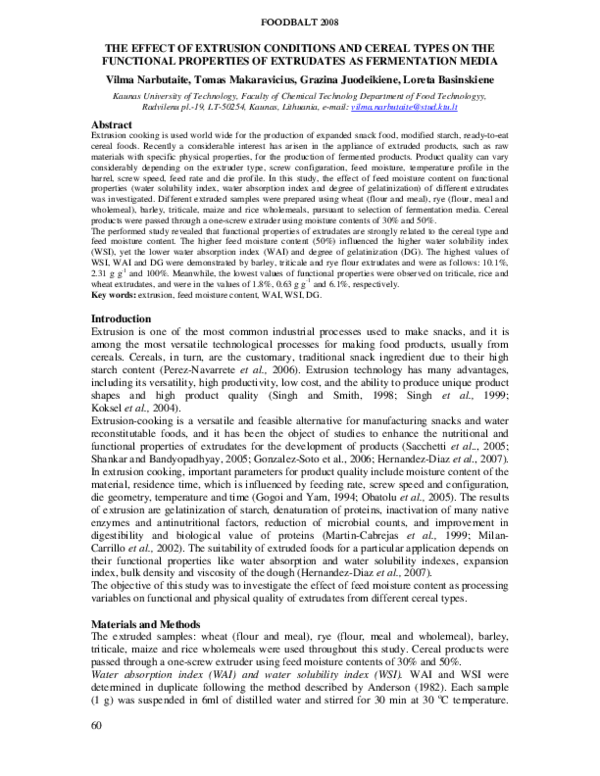 (PDF) The effect of extrusion conditions and cereal types on the ...