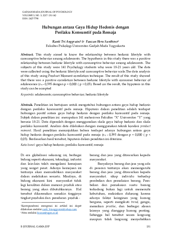 (PDF) Hubungan antara Gaya Hidup Hedonis dengan Perilaku Konsumtif pada ...