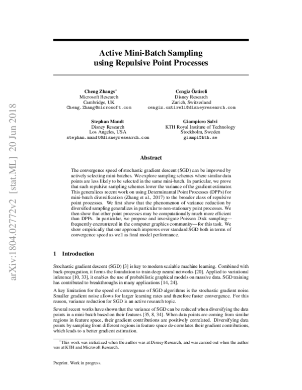 (PDF) Active Mini-Batch Sampling using Repulsive Point Processes