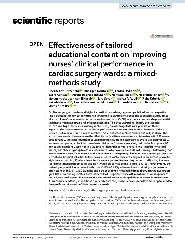 (PDF) Effectiveness of tailored educational content on improving nurses ...