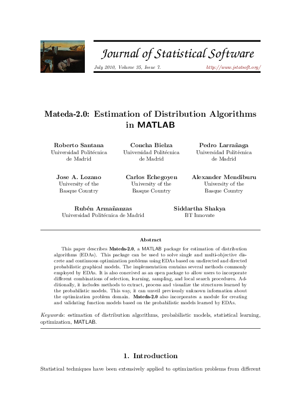 (PDF) Mateda-2.0: Estimation of distribution algorithms in MATLAB