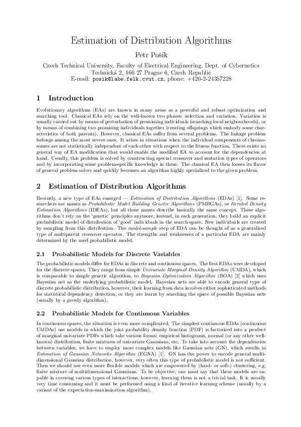 (PDF) Estimation of Distribution Algorithms