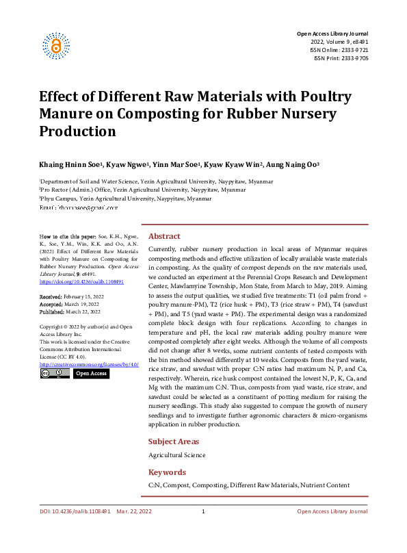 (PDF) Effect of Different Raw Materials with Poultry Manure on ...
