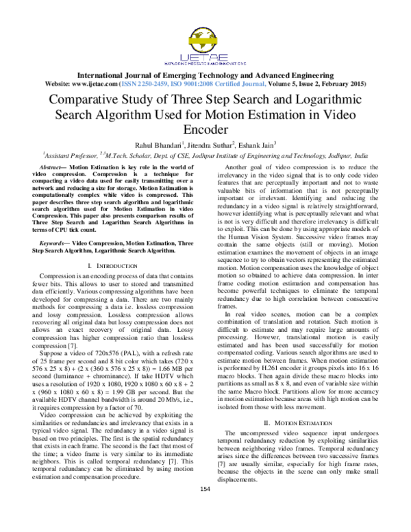 (PDF) Comparative Study of Three Step Search and Logarithmic Search ...