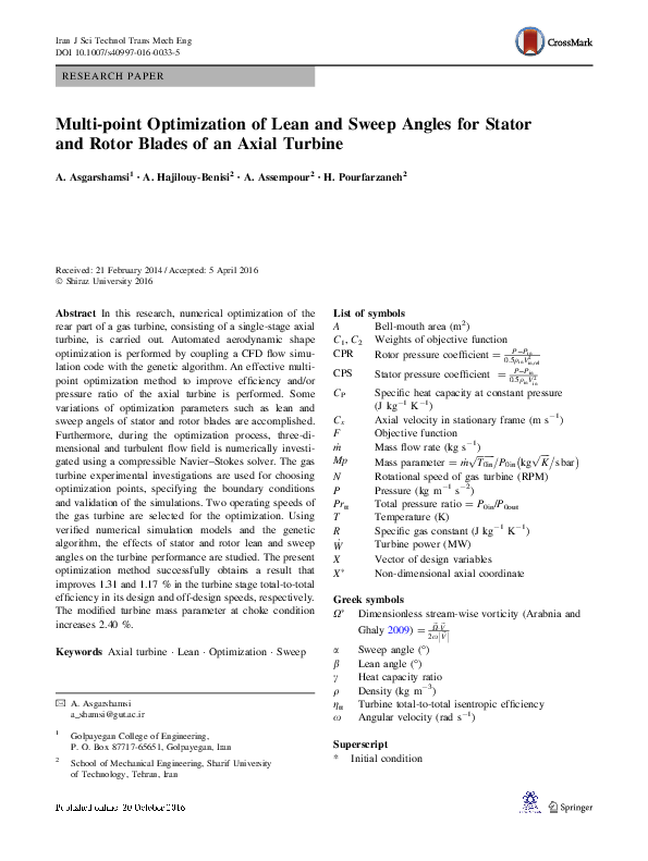 (PDF) Multi-Point Optimization of Lean and Sweep Angles for Stator and ...