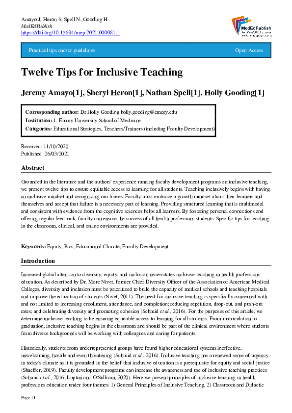 (PDF) Twelve Tips for Inclusive Teaching