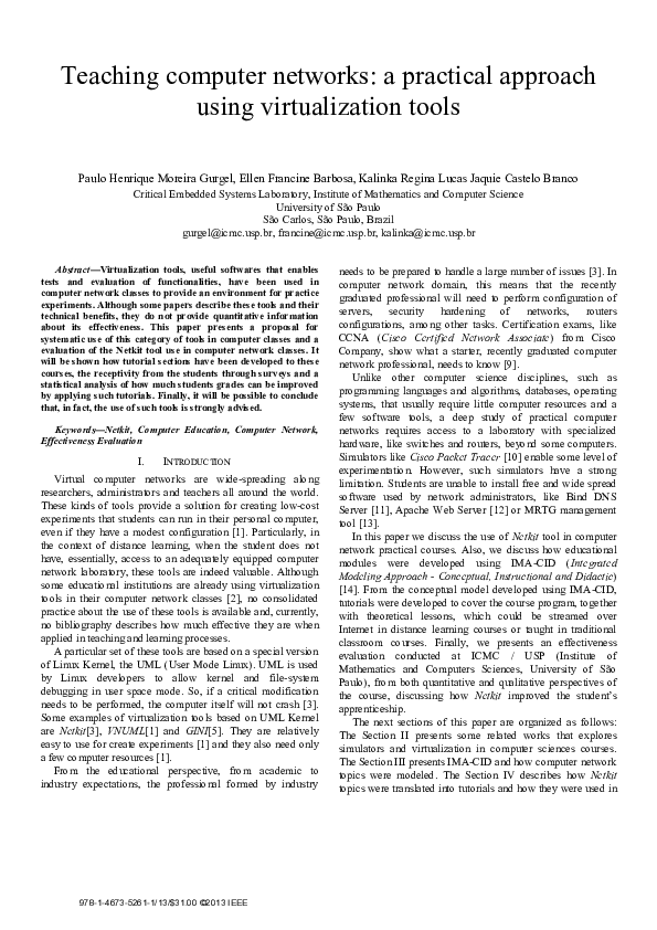 (PDF) Teaching computer networks: A practical approach using virtualization tools