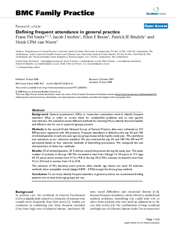 (PDF) Defining frequent attendance in general practice
