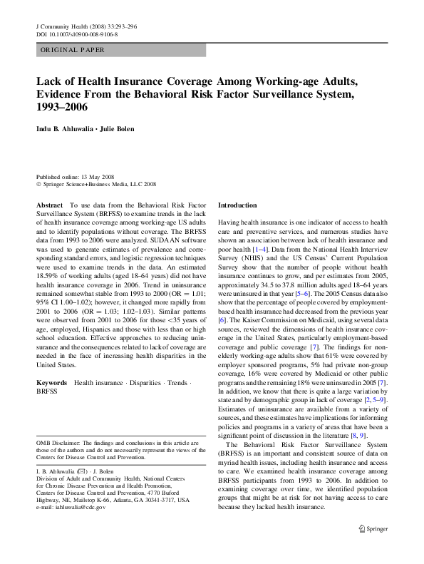 (PDF) Lack of Health Insurance Coverage Among Working-age Adults ...