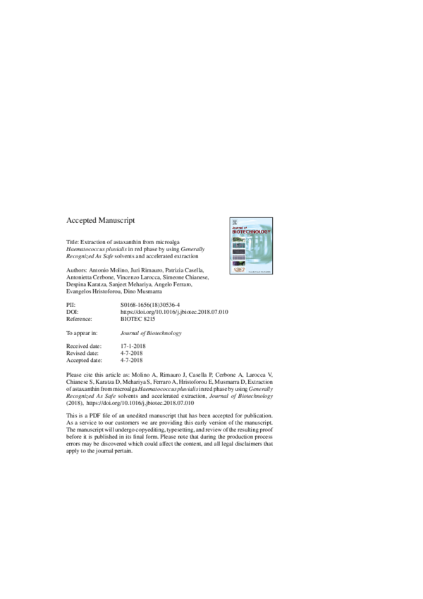 (PDF) Extraction of astaxanthin from microalga Haematococcus pluvialis ...