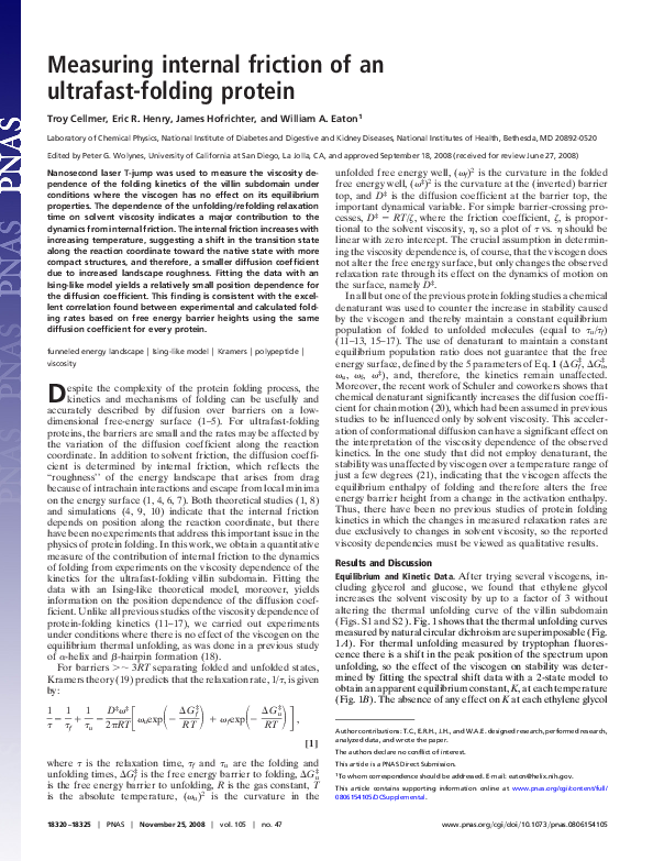 (PDF) Measuring internal friction of an ultrafast-folding protein