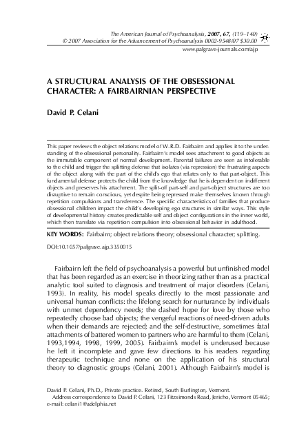 (PDF) A Structural Analysis of the Obsessional Character: A ...