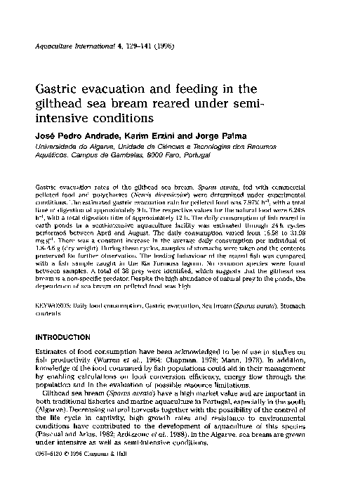 (PDF) Gastric evacuation and feeding in the gilthead sea bream reared ...