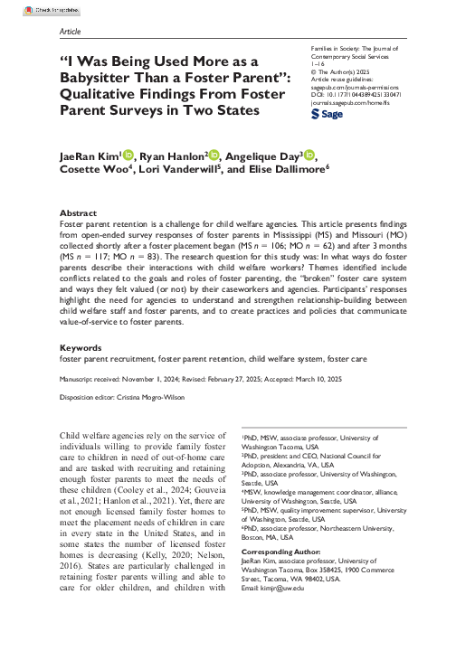 (PDF) "I Was Being Used More as a Babysitter Than a Foster Parent ...