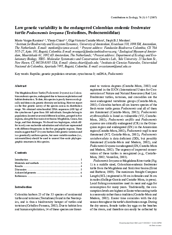 (PDF) Low genetic variability in the endangered Colombian endemic ...
