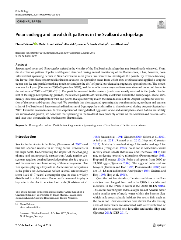 (PDF) Polar cod egg and larval drift patterns in the Svalbard archipelago