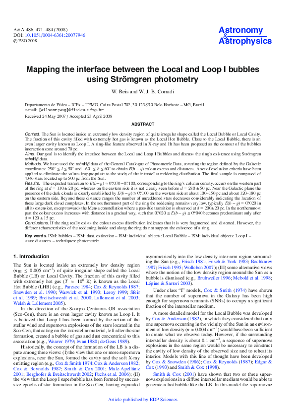 (PDF) Mapping the interface between the Local and Loop I bubbles using ...