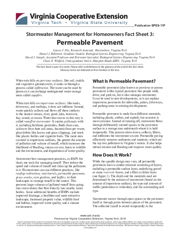 (PDF) Stormwater Management for Homeowners Fact Sheet 3: Permeable Pavement