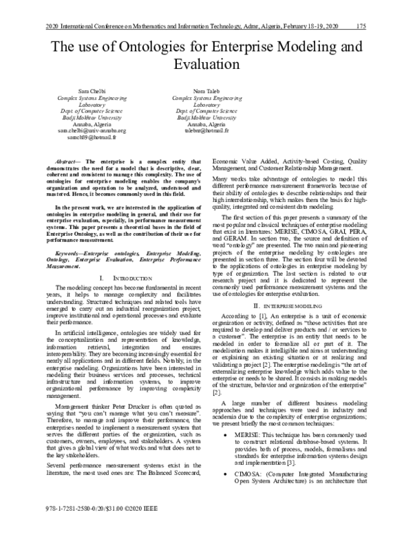 (PDF) The use of Ontologies for Enterprise Modeling and Evaluation