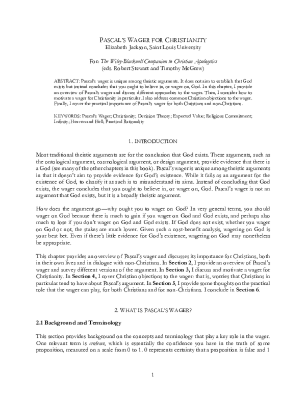 (PDF) Pascal's Wager for Christianity