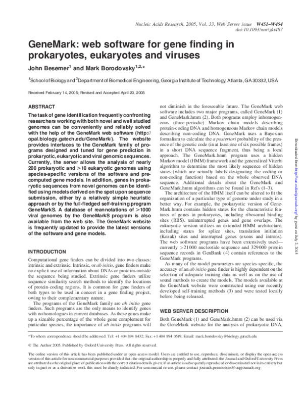 (PDF) GeneMark: web software for gene finding in prokaryotes ...