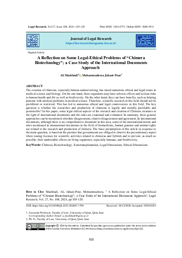 (PDF) A Reflection on Some Legal-Ethical Problems of "Chimera ...