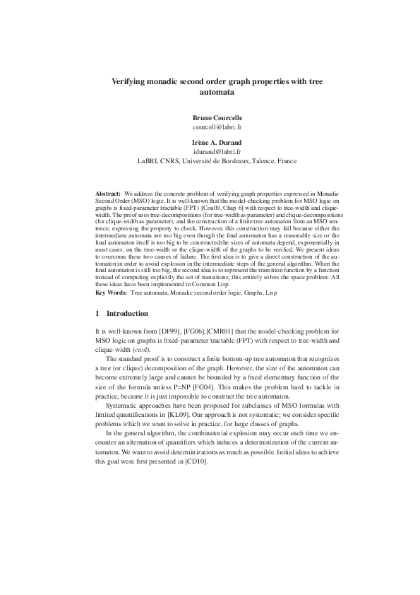 (PDF) Verifying monadic second order graph properties with tree automata