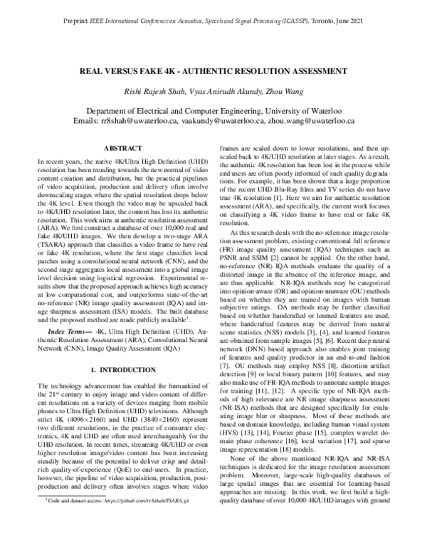 (PDF) Real Versus Fake 4k - Authentic Resolution Assessment