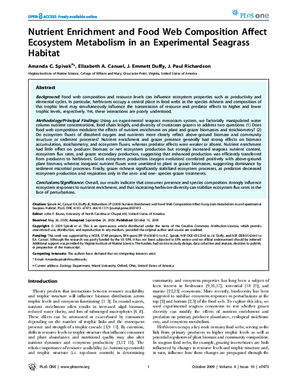(PDF) Nutrient Enrichment and Food Web Composition Affect Ecosystem ...