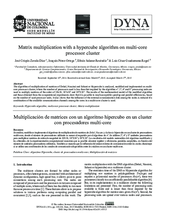 (PDF) Matrix multiplication with a hypercube algorithm on multi-core processor cluster