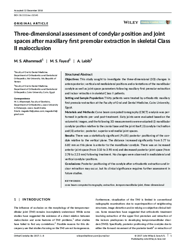 (PDF) Three‐dimensional assessment of condylar position and joint ...