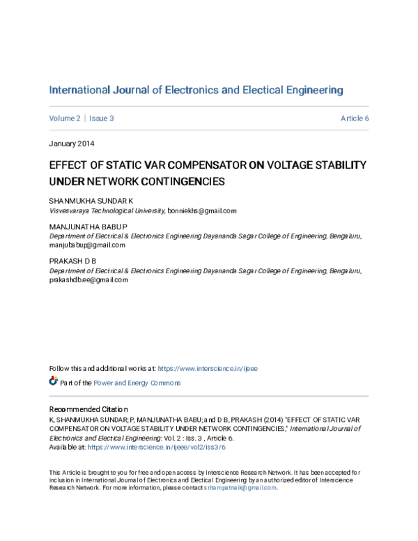 (PDF) Effect of Static Var Compensator on Voltage Stability Under ...