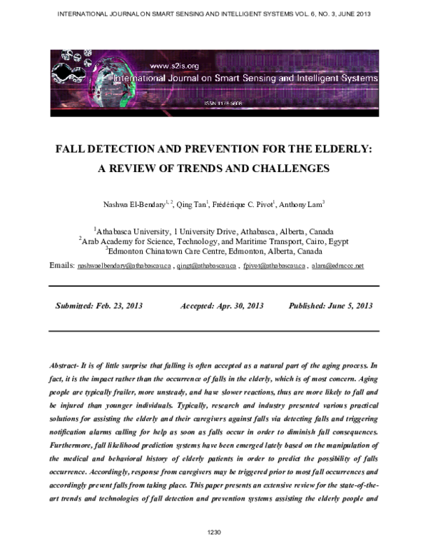 (PDF) Fall Detection and Prevention for the Elderly: A Review of Trends ...