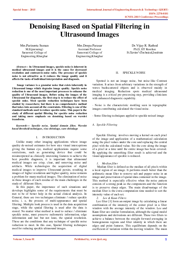 (PDF) Denoising Based on Spatial Filtering in Ultrasound Images