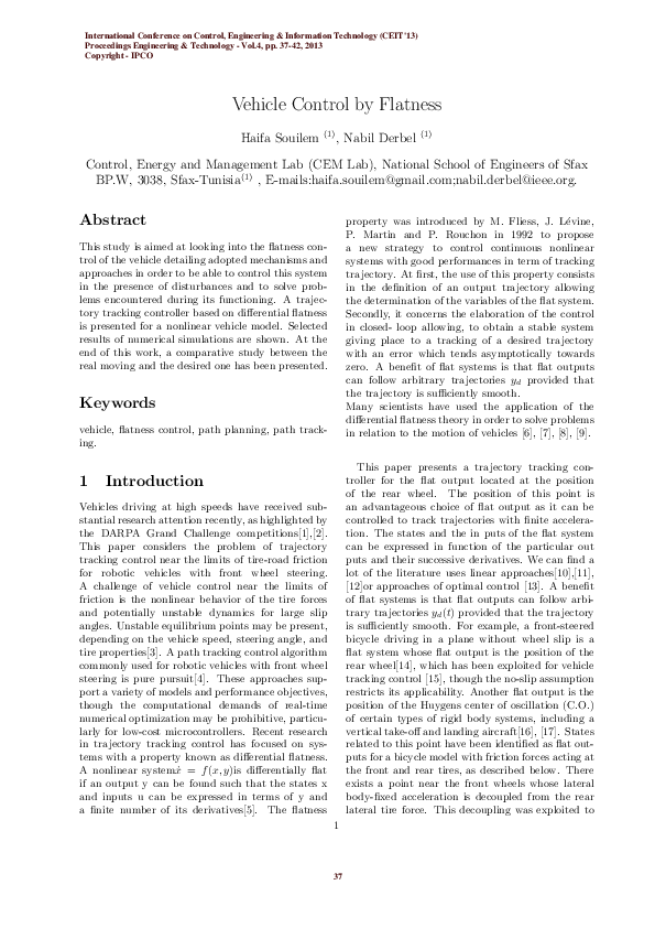 (PDF) Vehicle Control by Flatness