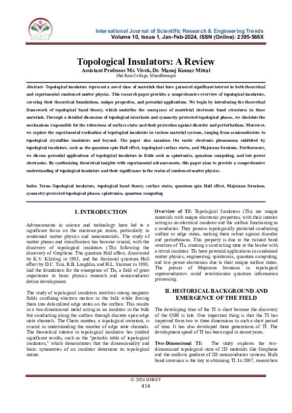 (PDF) Topological Insulators: A Review