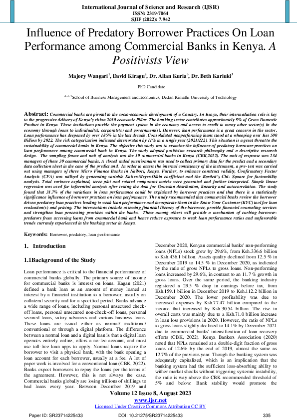 (PDF) Influence of Predatory Borrower Practices On Loan Performance ...