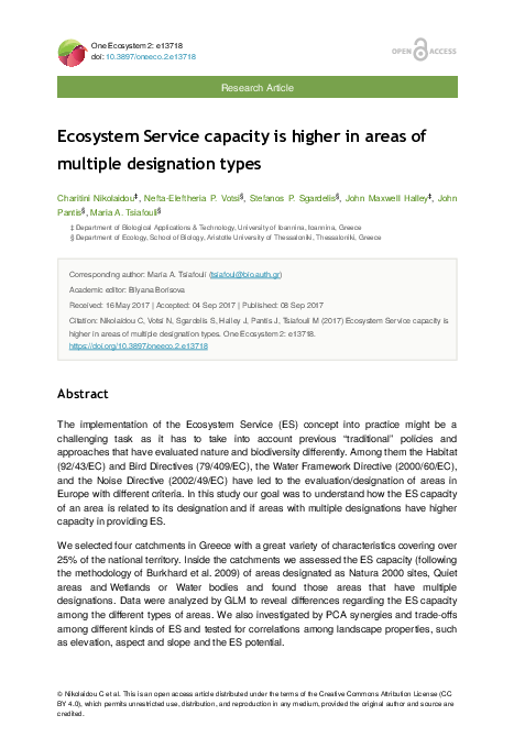(PDF) Ecosystem Service capacity is higher in areas of multiple ...
