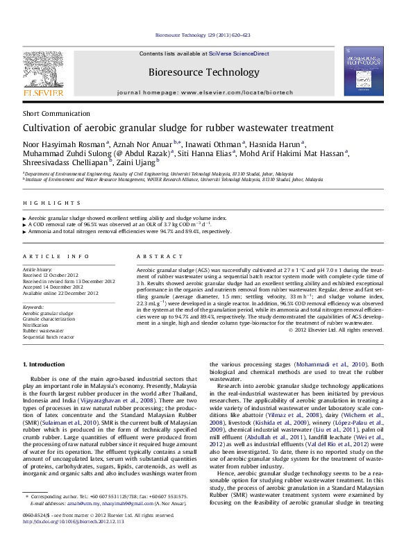 (PDF) Cultivation of aerobic granular sludge for rubber wastewater ...