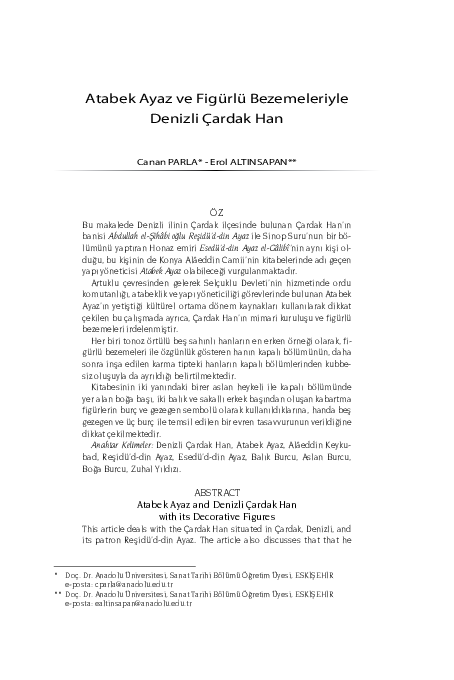 (PDF) Atabek Ayaz ve Figürlü Bezemeleriyle Denizli Çardak Han