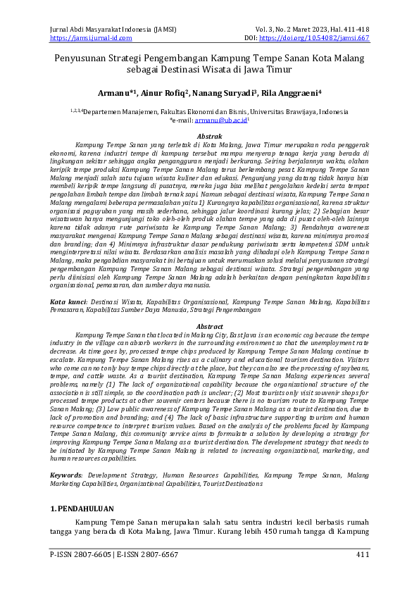 (PDF) Penyusunan Strategi Pengembangan Kampung Tempe Sanan Kota Malang ...