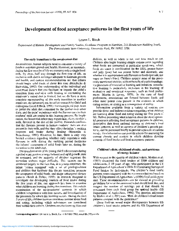 (PDF) Development of food acceptance patterns in the first years of life