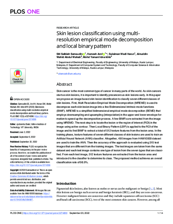 (PDF) Skin lesion classification using multi-resolution empirical mode ...