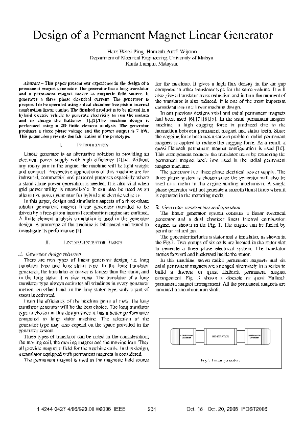 (PDF) Design of a Permanent Magnet Linear Generator